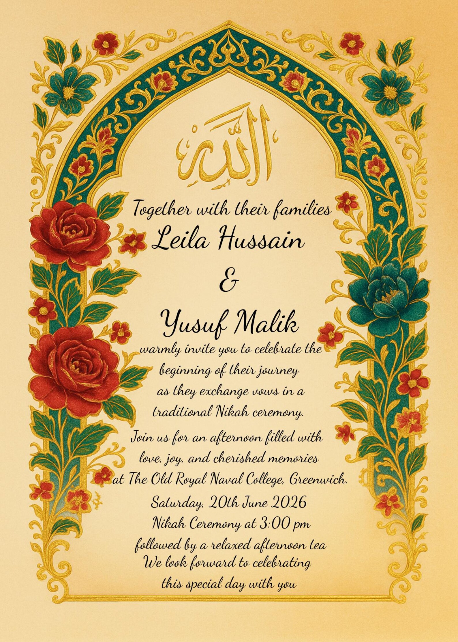 Persian Floral Inlay Muslim Wedding Invitation 5x7 Portrait | Editable ...