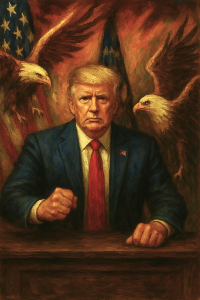 Patriotic President Trump Art Print: Bald Eagles & Stripes (digital ...