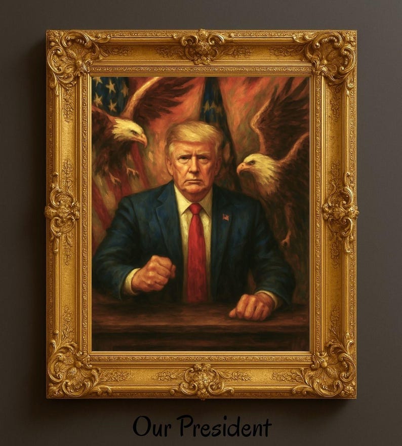 Patriotic President Trump Art Print: Bald Eagles & Stripes (digital ...