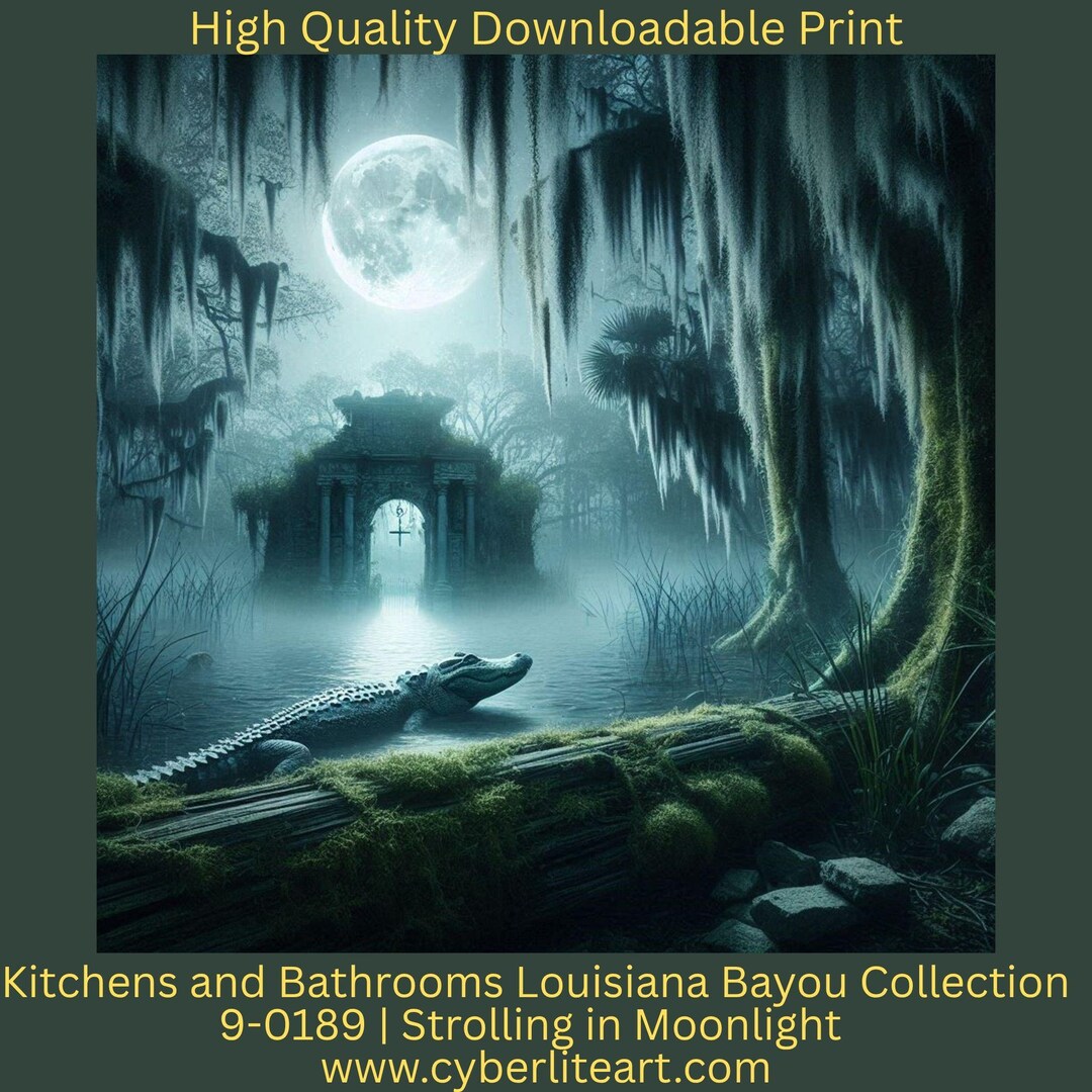Louisiana Swamp Art Print: Gator in Moonlight (digital Download) - Etsy