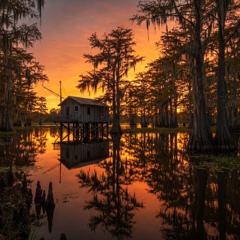 Bayou Sunset Art Print: Louisiana Swamp Landscape (digital Download) - Etsy