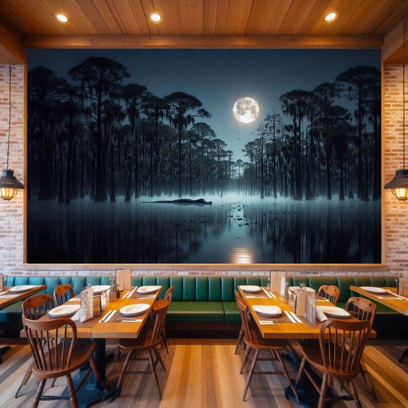 Moonlit Bayou Alligator Print: Louisiana Swamp Photography (digital ...