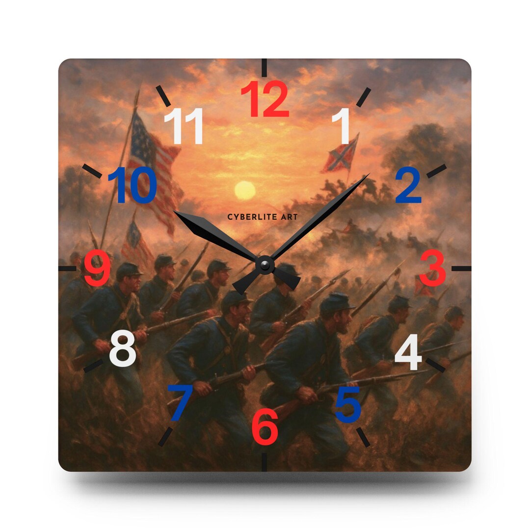 Civil War Soldiers Acrylic Wall Clock | Patriotic Battle Scene, Vintage ...