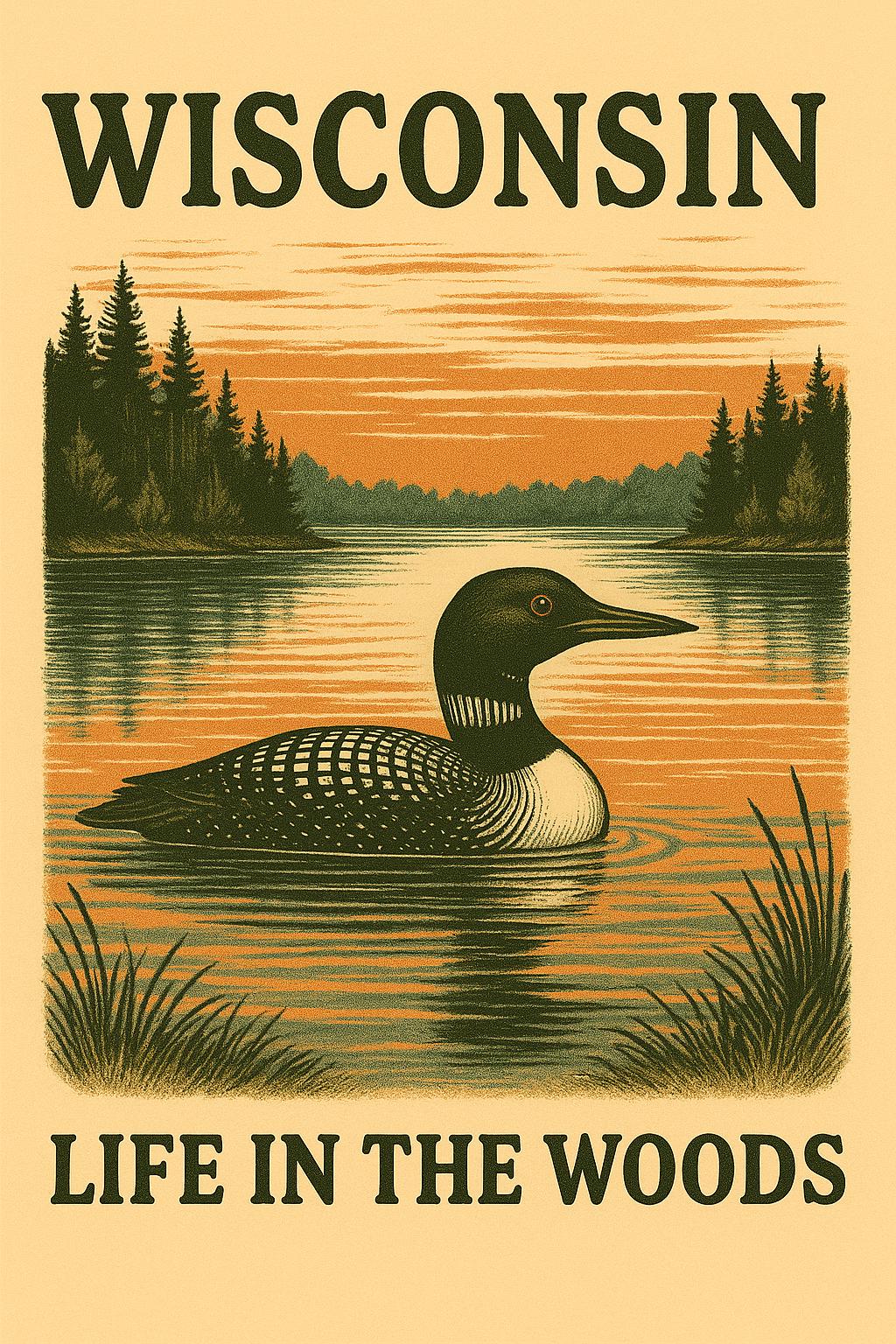 Wisconsin Loon Print, Digital Download, Vintage Outdoors Art, Rugged ...
