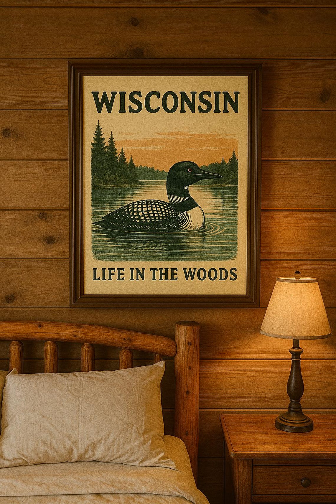 Wisconsin Loon Print, Digital Download, Vintage Outdoors Art, Rugged ...