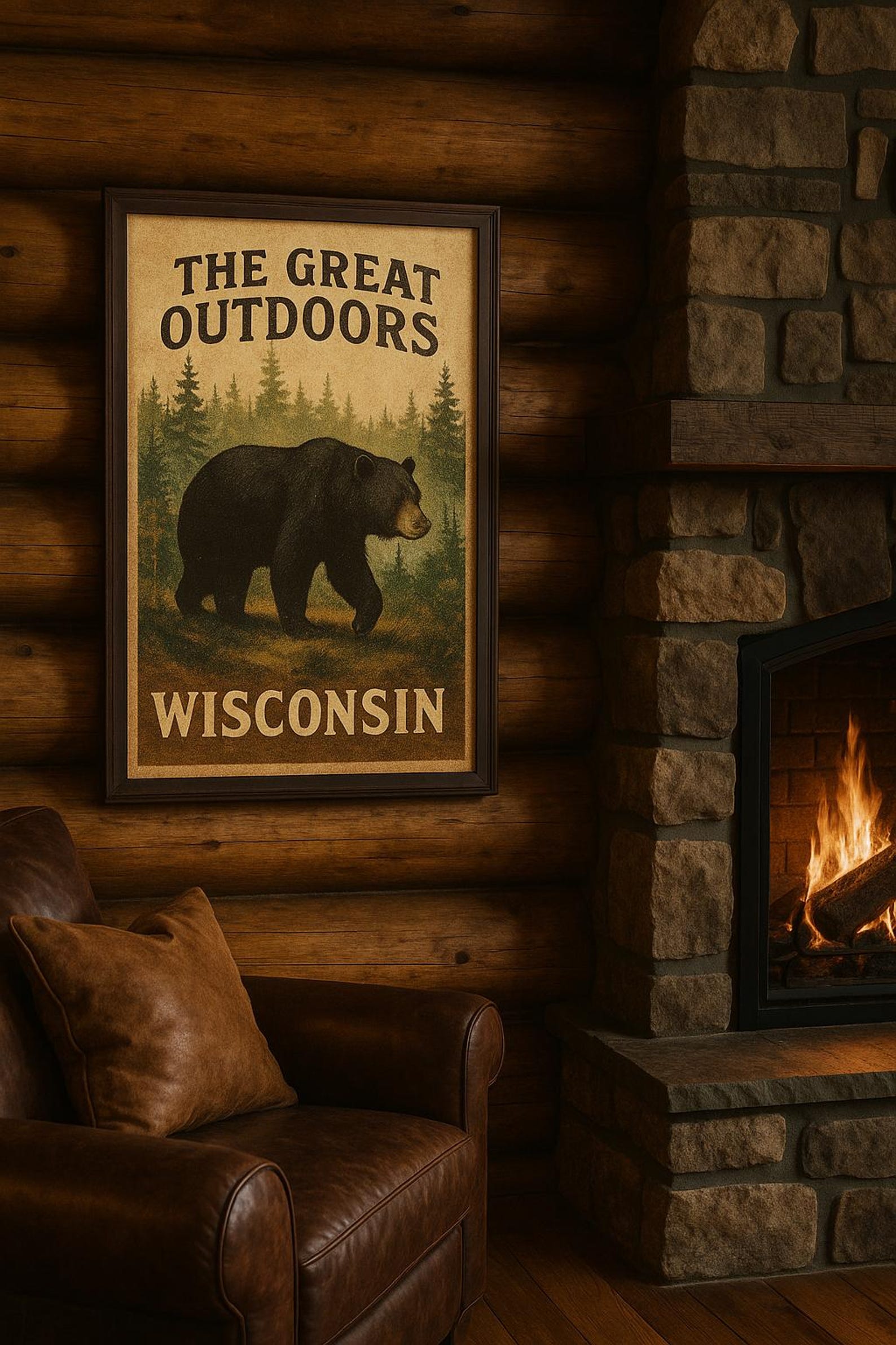 Wisconsin Bear Print, Digital Download, Vintage Outdoors Art, Rugged ...