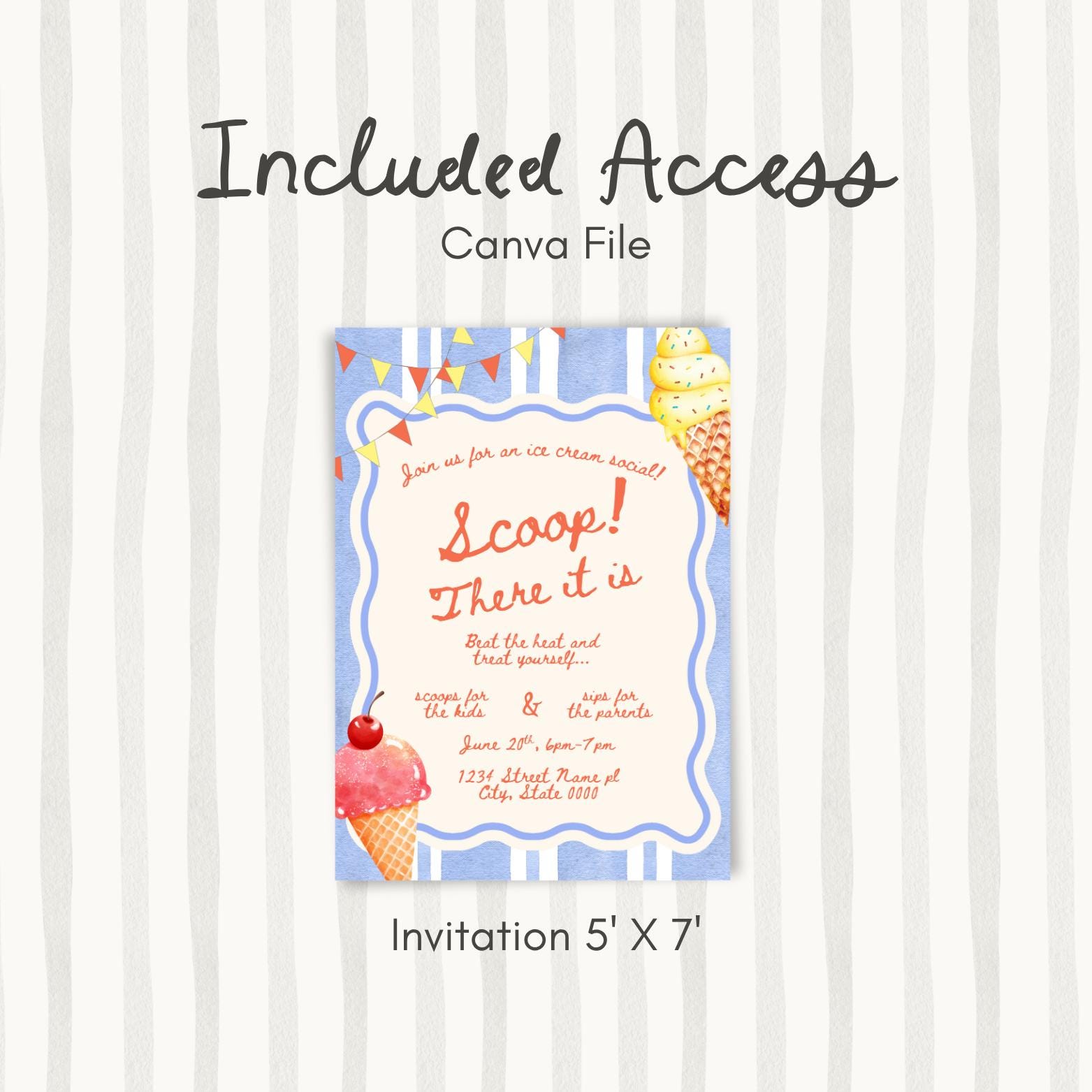 Editable Ice Cream Birthday Invitation Template, 5x7, Birthday Party ...
