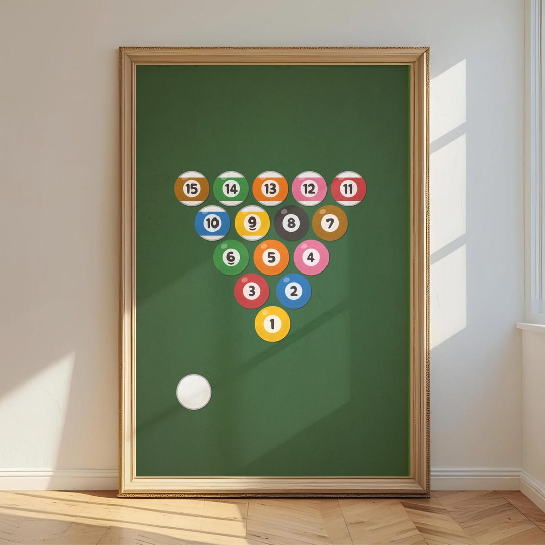 Retro Pool Table 8 Ball Game Room Art Print: Trendy Vintage Billiards ...