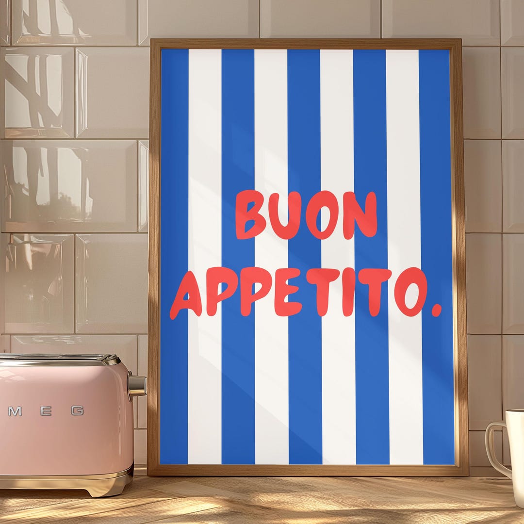 Retro Italian Buon Appetito Art Print for Kitchen: Maximalist Trendy ...
