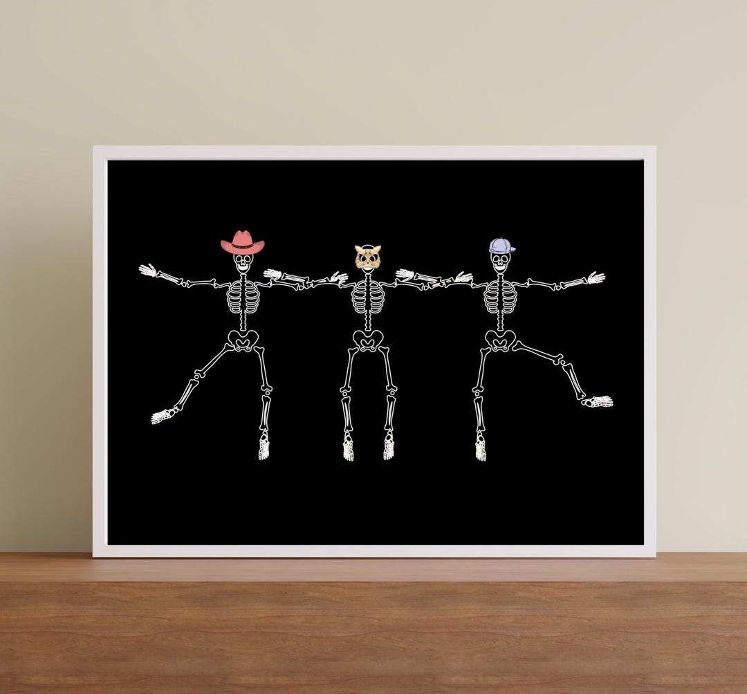 Skeletons Dancing in Hats and Costume: Spooky Moody Minimal Halloween ...
