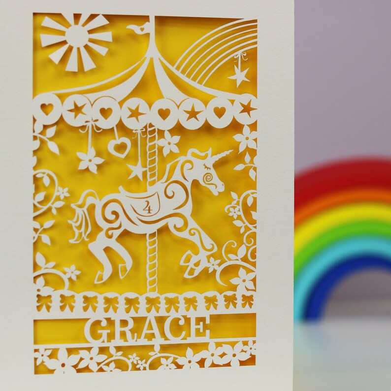 Personalised Papercut Merry Go Round Card Carousel Birthday - Etsy