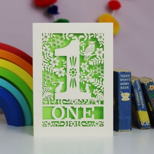 One Papercut Card, Laser Cut First Birthday Card, Woodland Animals, Sku ...