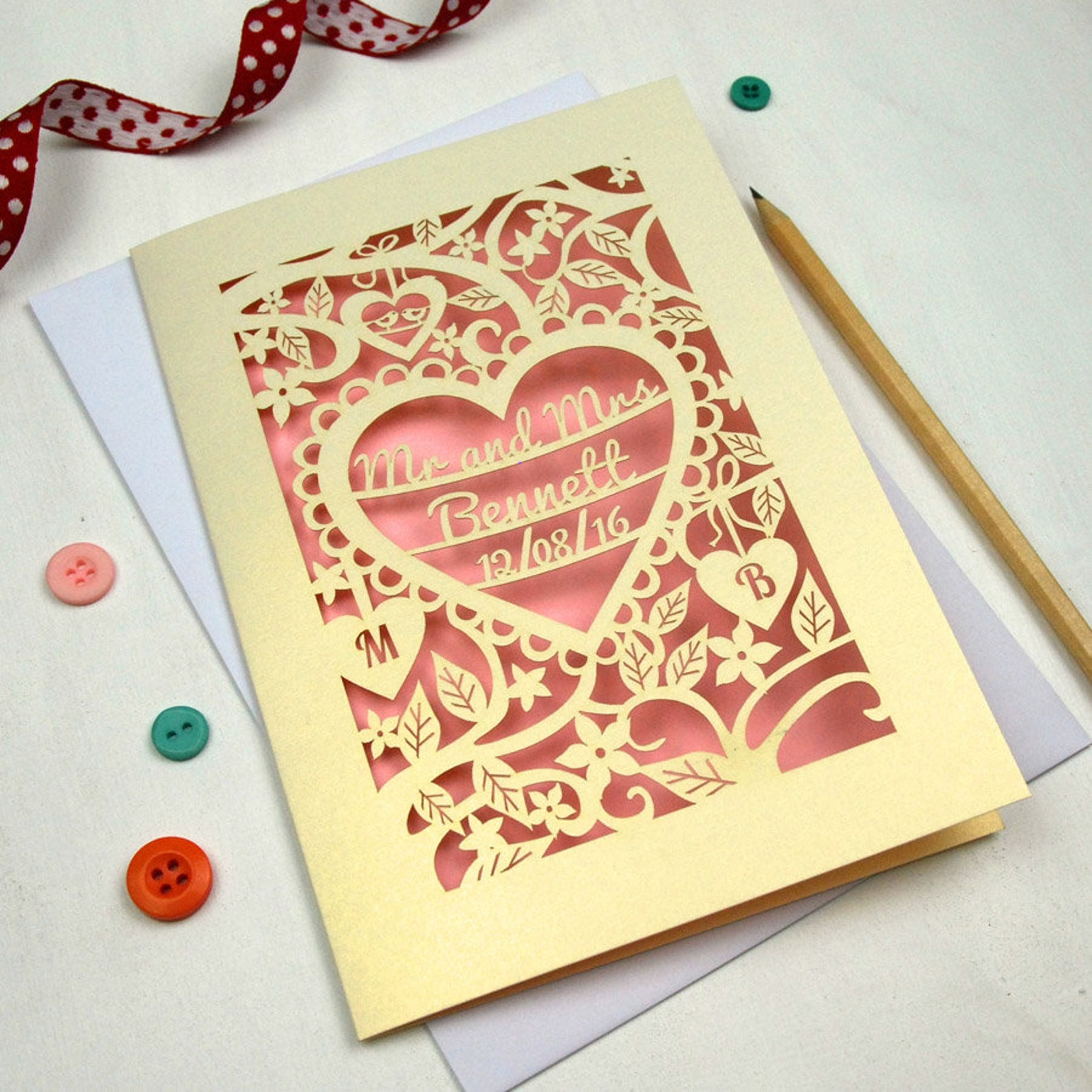 Personalised Papercut Heart Wedding Card Wedding Cards Mr | Etsy