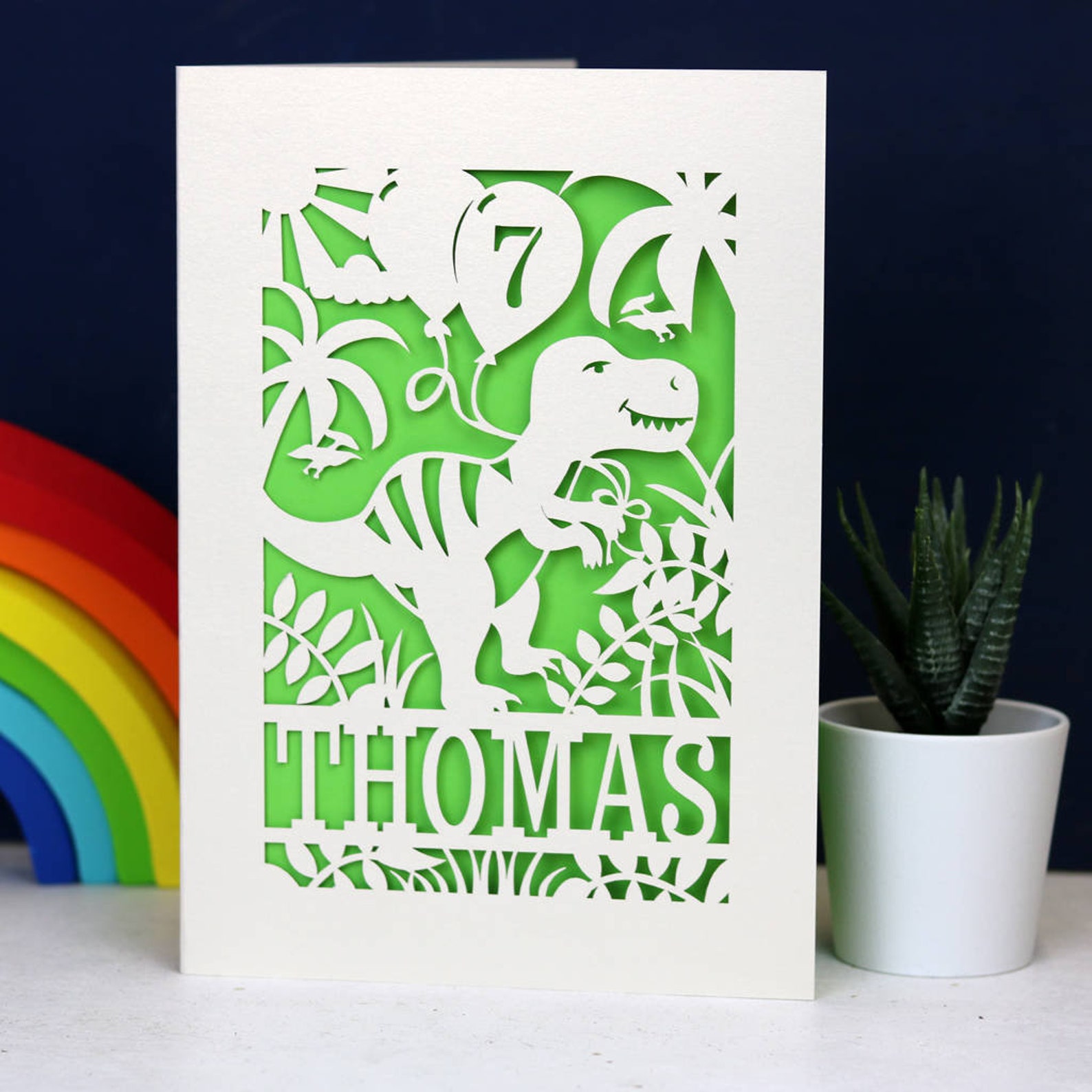 Personalised Papercut Dinosaur Birthday Card - Etsy
