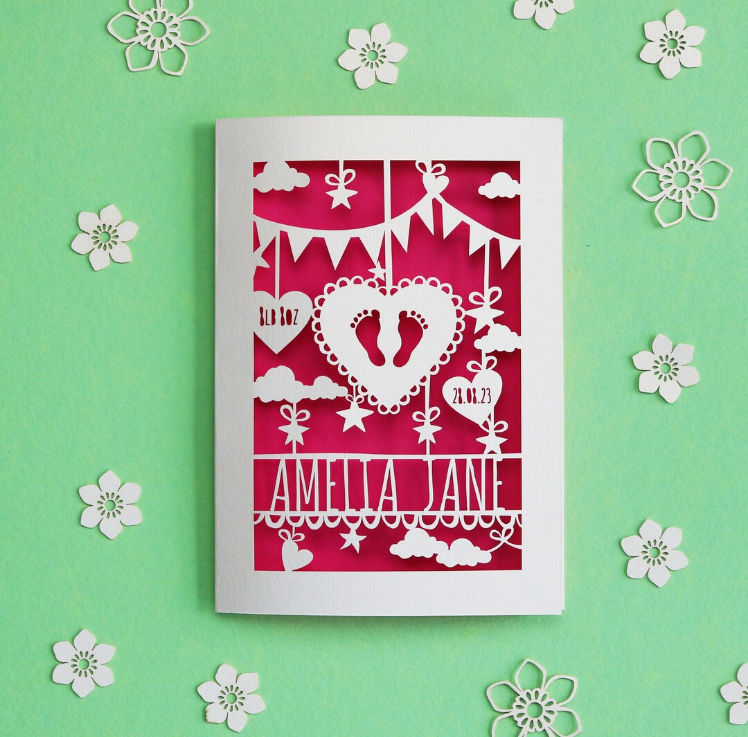 Personalised Papercut Baby Card,new Baby, Birth Announcement, Birth ...