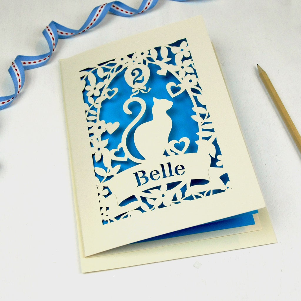Personalised Papercut Cat Birthday Card Paper Cut Cards for - Etsy