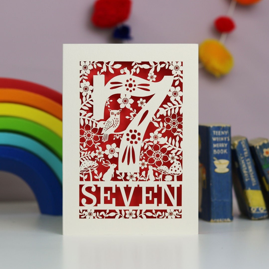 Seven Papercut Card, Laser Cut 7th Birthday Card, Seventh Birthday, 7 ...