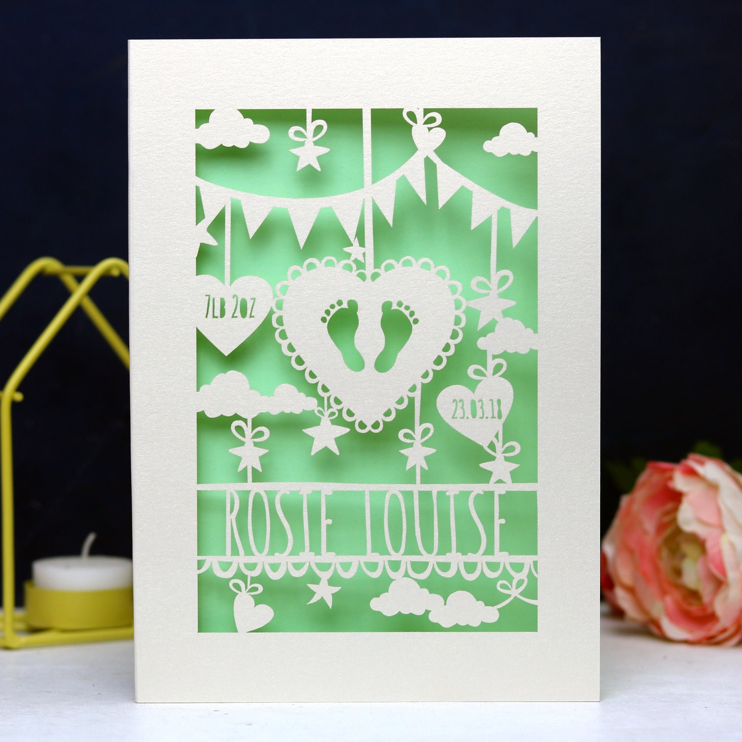 Personalised Papercut Baby Cardnew Baby Birth Announcement | Etsy