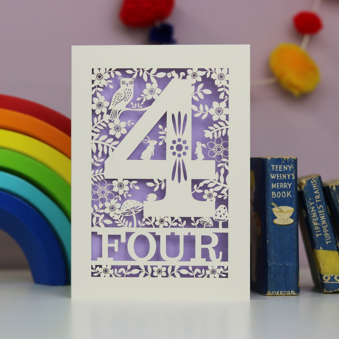 Four Papercut Card, Laser Cut 4th Birthday Card, Fourth Birthday, 4 ...