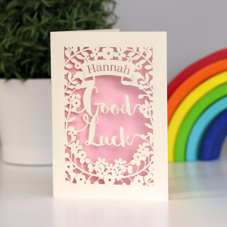Personalised Papercut Good Luck Card, Laser Cut Cards, Lucky, Papercut ...