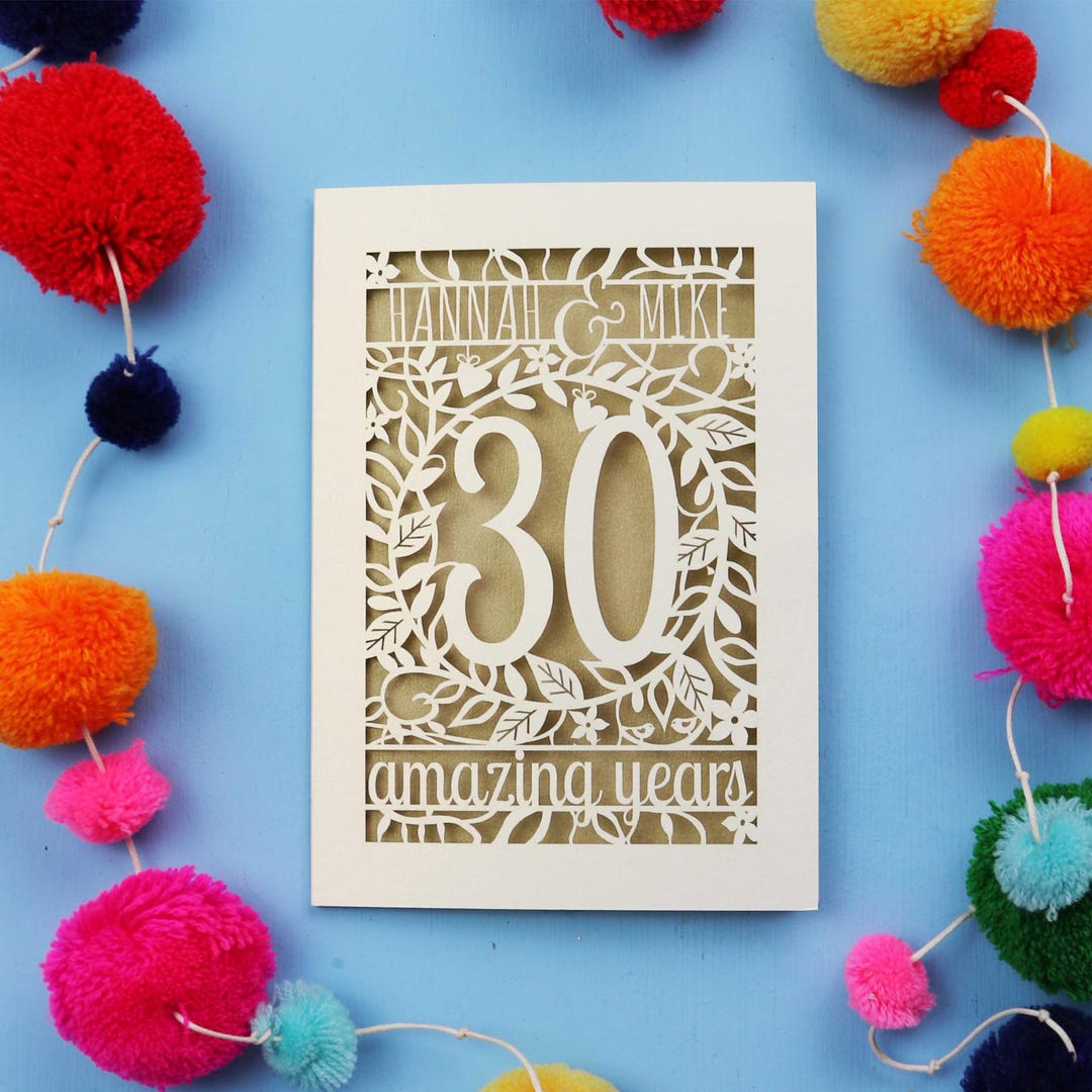 30th Anniversary Card, Floral Personalised Pearl Anniversary Card - 30 ...