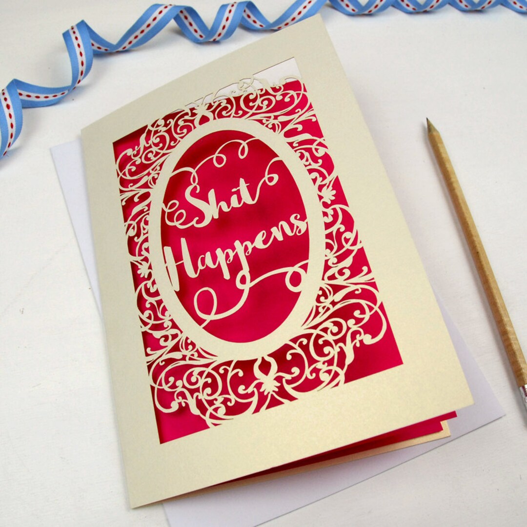 Papercut 'shit Happens' Funny Card Laser Cut Brush - Etsy