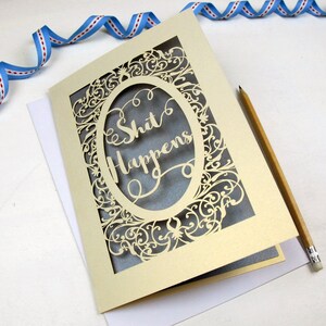 Papercut 'shit Happens' Funny Card Laser Cut Brush - Etsy