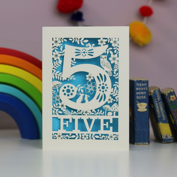 Five Papercut Card Laser Cut 5th Birthday Card Fifth - Etsy