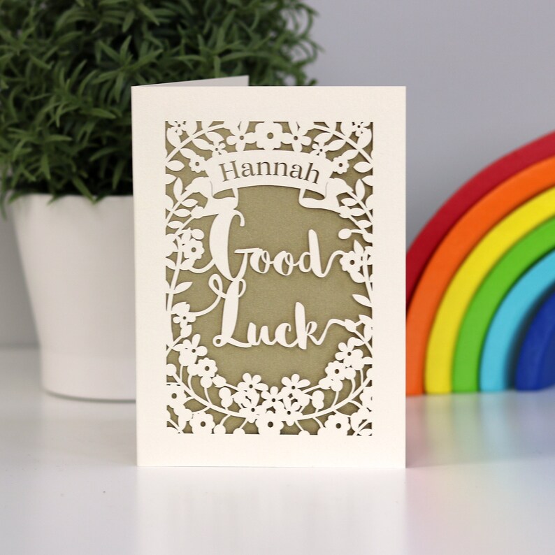 Personalised Papercut Good Luck Card, Laser Cut Cards, Lucky, Papercut ...