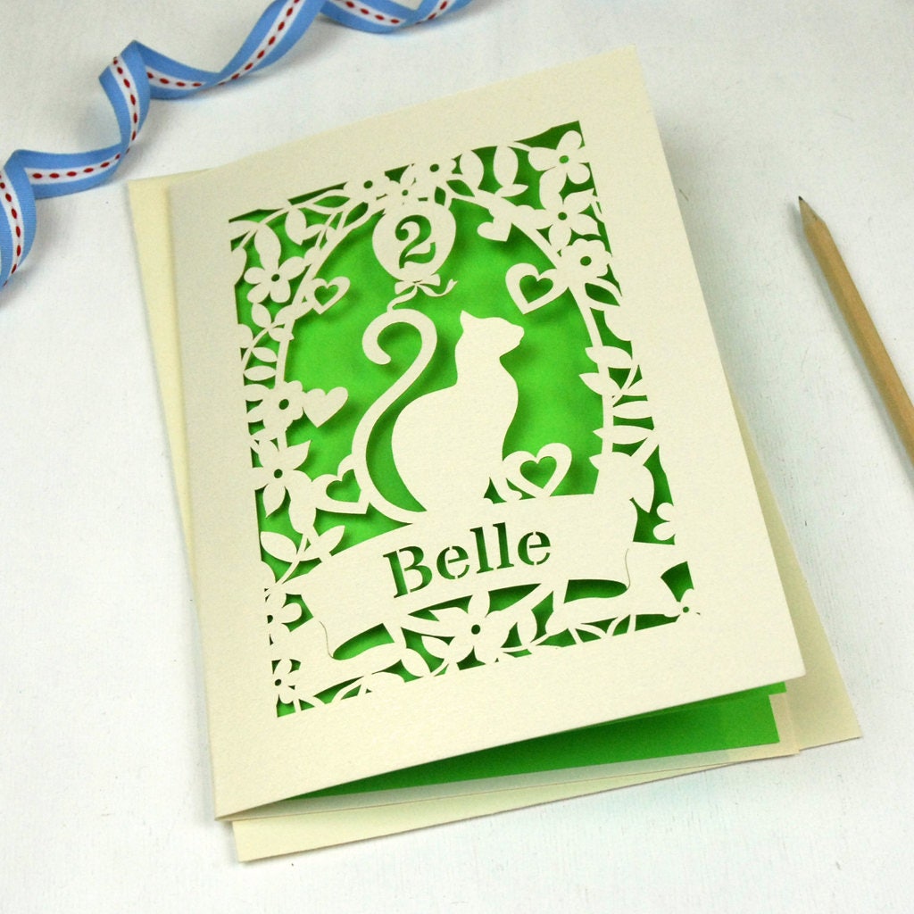 Personalised Papercut Cat Birthday Card Paper Cut Cards for - Etsy