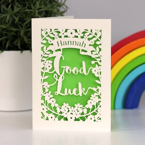 Personalised Papercut Good Luck Card, Laser Cut Cards, Lucky, Papercut ...