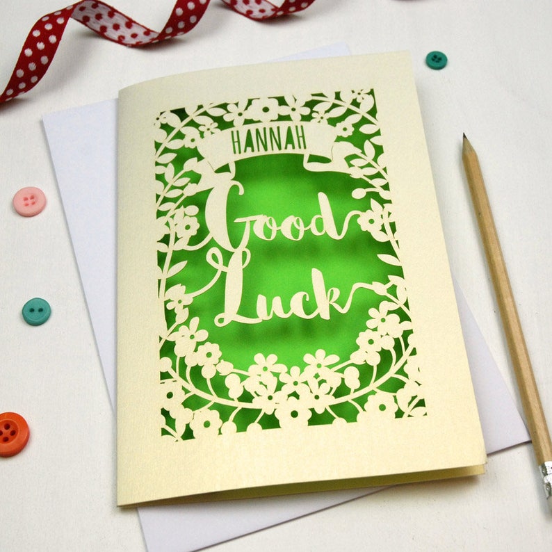 Personalised Papercut Good Luck Card Laser Cut Cards Lucky | Etsy