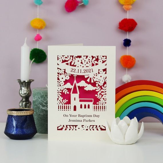 Personalised Papercut Floral Baptism Church Laser Cut Card | Etsy