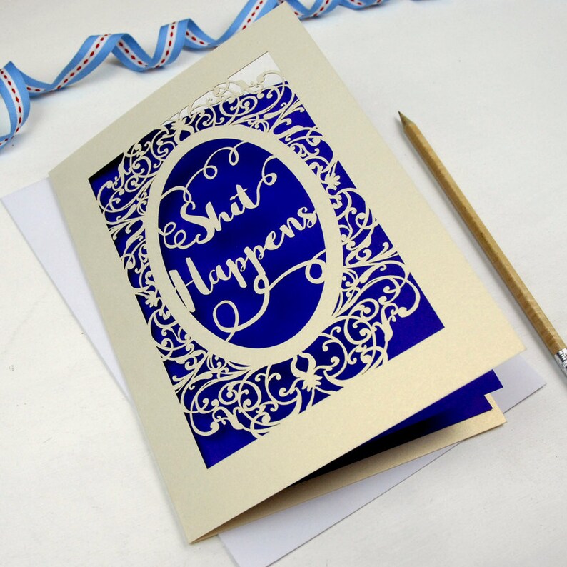 Papercut 'shit Happens' Funny Card Laser Cut Brush - Etsy