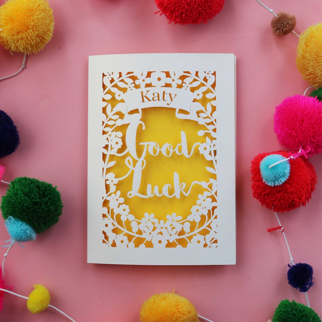 Personalised Papercut Good Luck Card, Laser Cut Cards, Lucky, Papercut ...