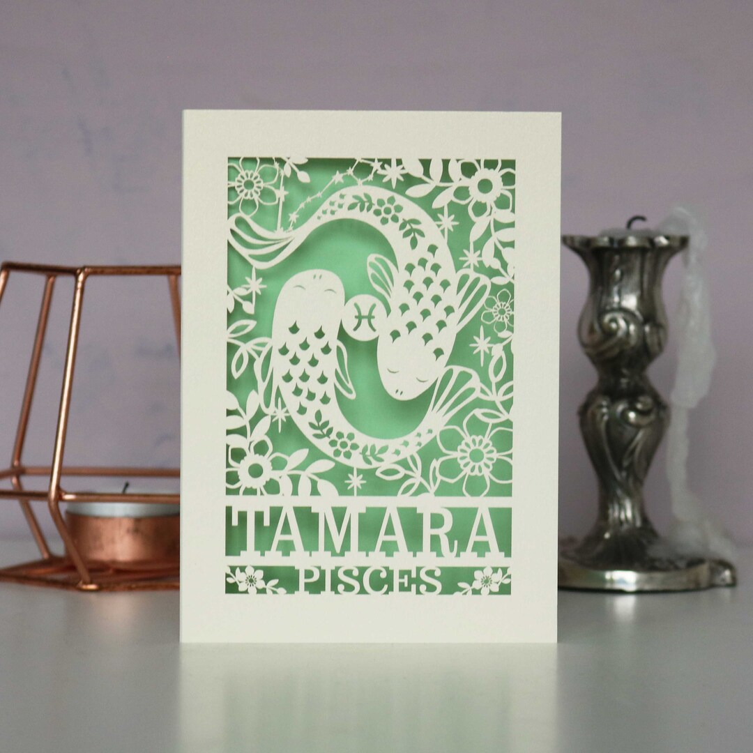 Personalised Pisces Papercut Birthday Card - Etsy