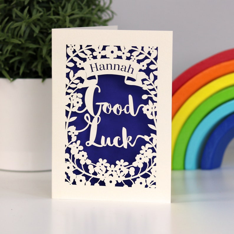 Personalised Papercut Good Luck Card, Laser Cut Cards, Lucky, Papercut ...