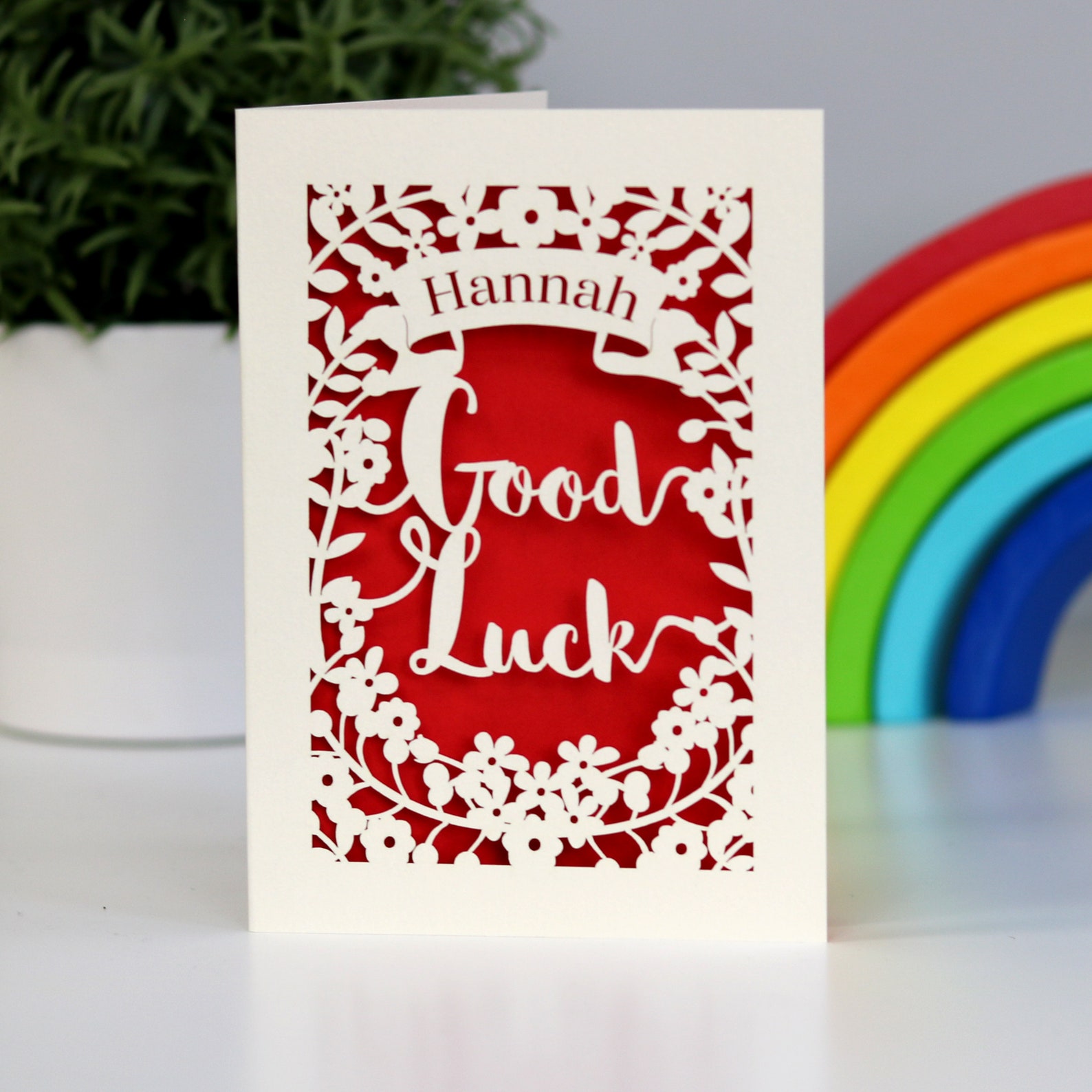 Personalised Papercut Good Luck Card, Laser Cut Cards, Lucky, Papercut ...