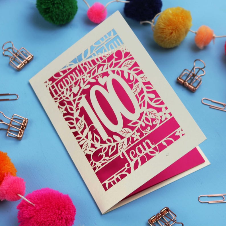Personalised 100th Birthday Card | Papercut Flower Laser Cut Design - Etsy