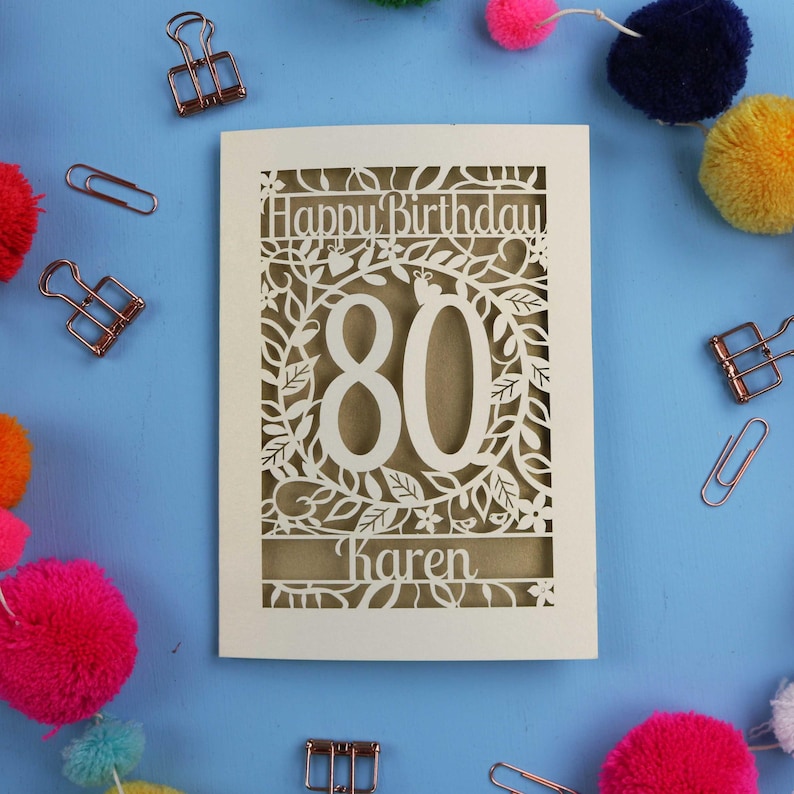 Personalized 80th Birthday Card: Floral Papercut, Laser Cut Design - Etsy