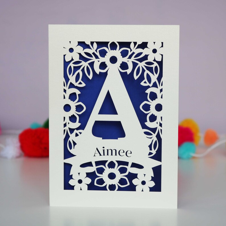 Personalised Papercut Initial Name Card, New Baby or Birthday Laser Cut ...