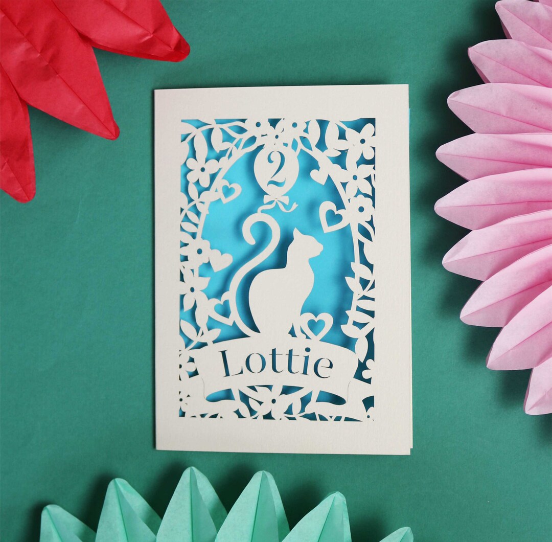 Personalised Papercut Cat Birthday Card, Paper Cut Cards for Children ...