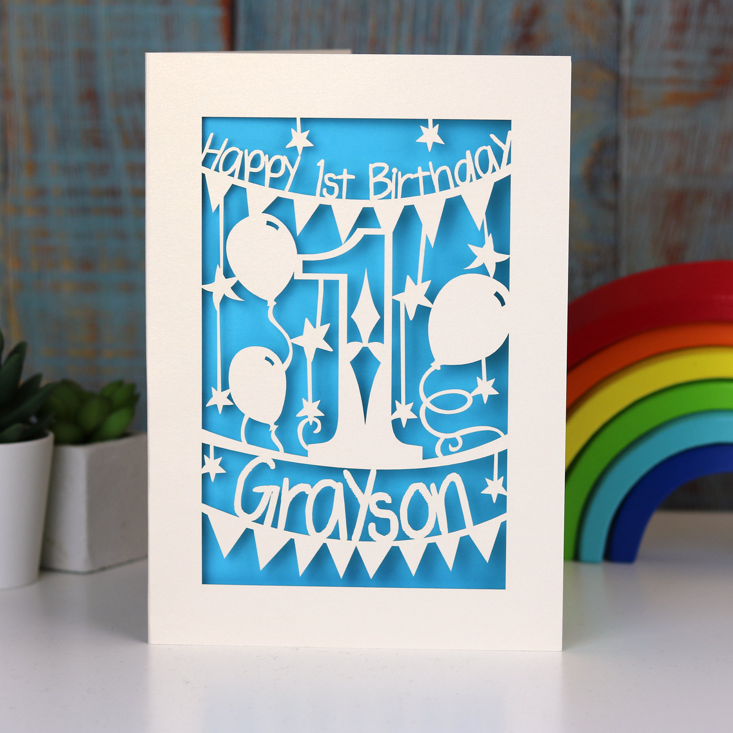 Personalised Papercut First Birthday Card, Laser Cut Birthday Card With ...