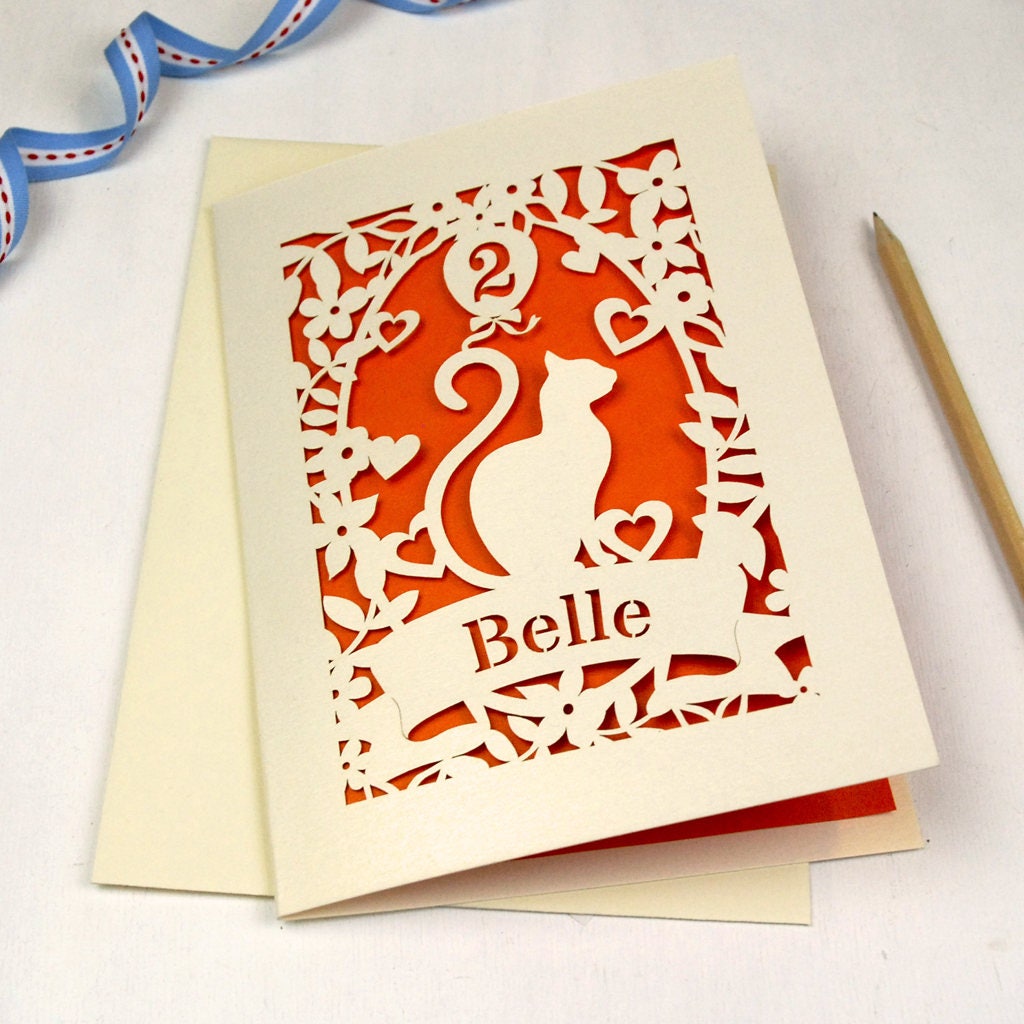 Personalised Papercut Cat Birthday Card Paper Cut Cards for - Etsy