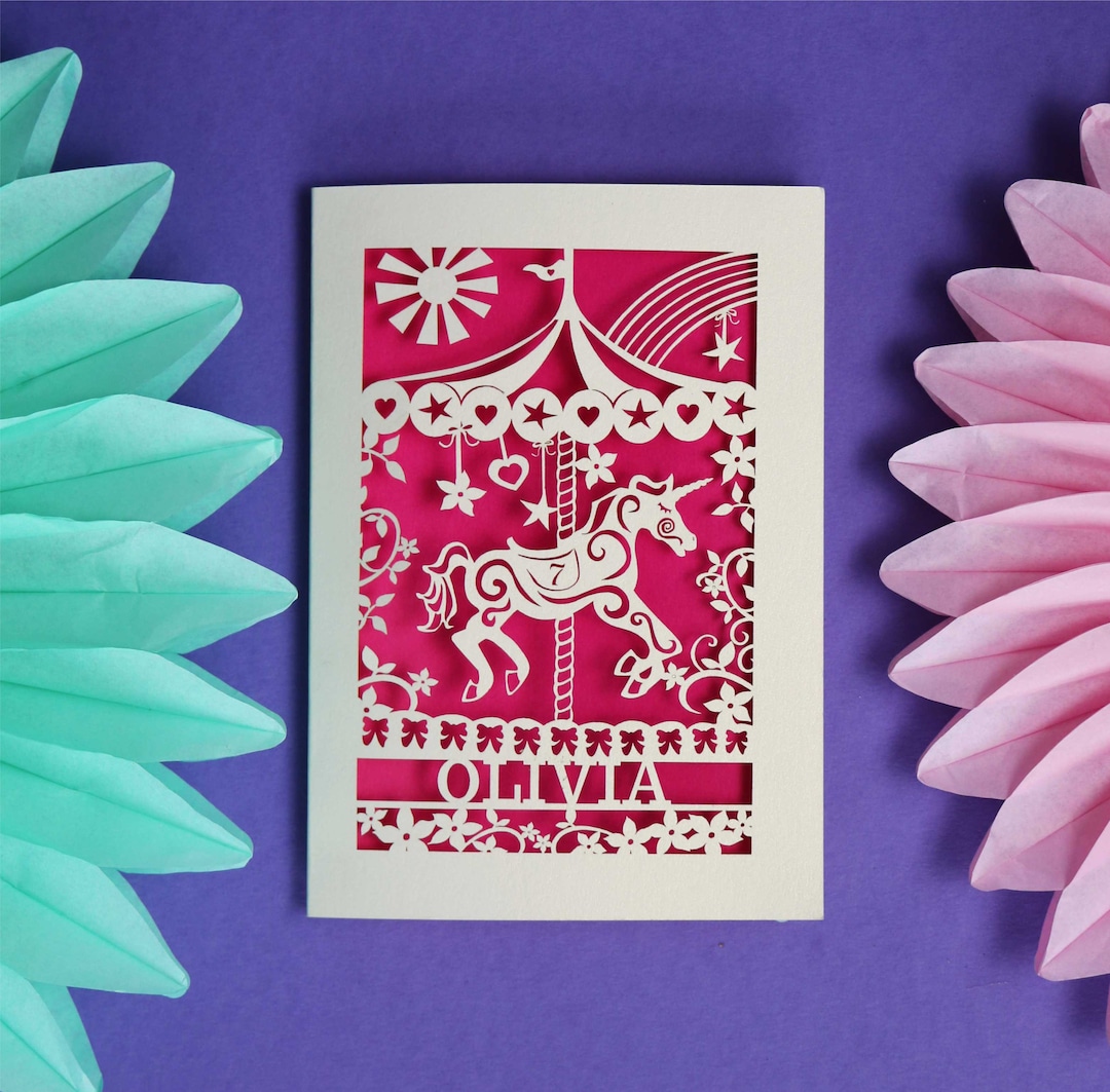 Personalised Papercut Merry Go Round Card, Carousel Birthday Age Card ...