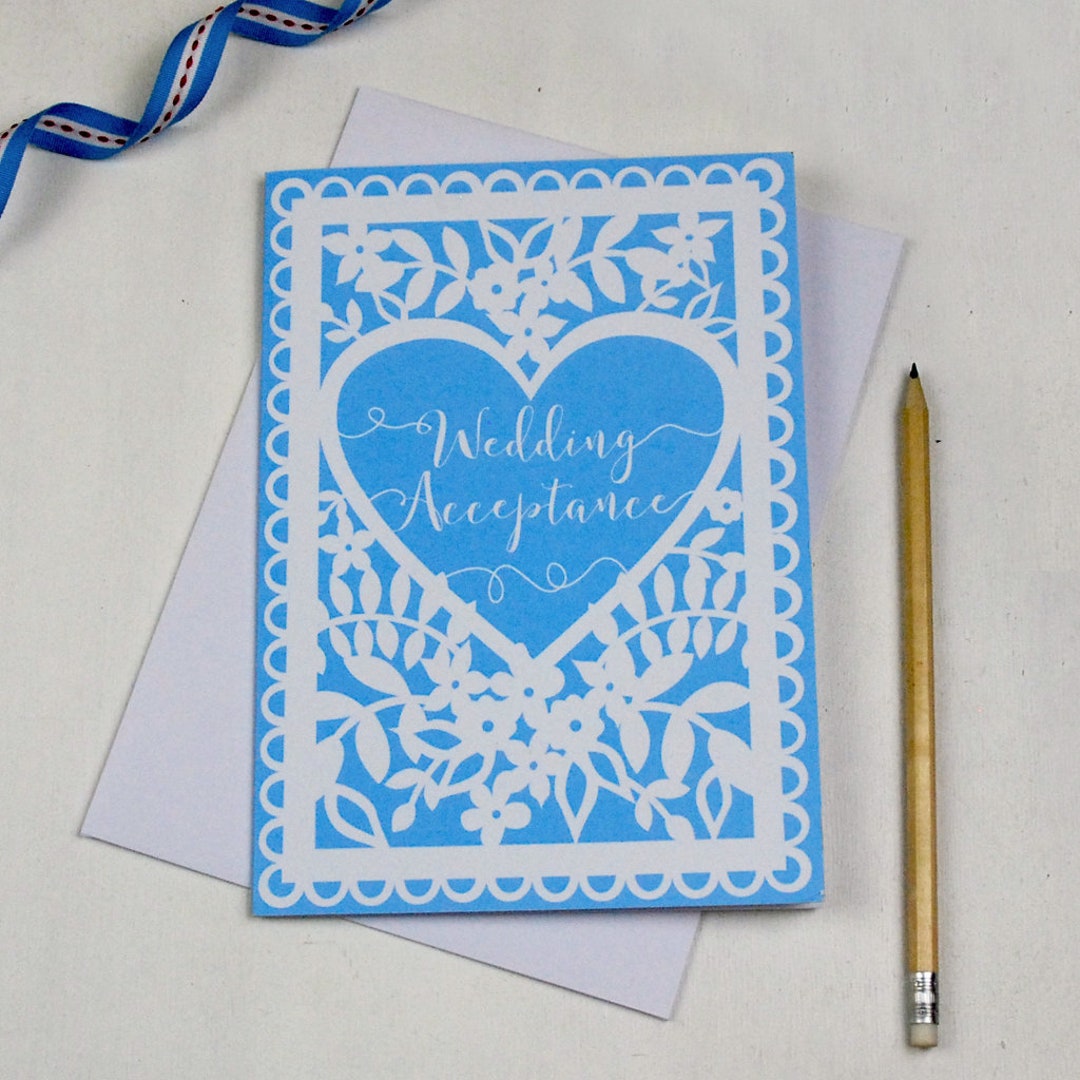 Wedding Acceptance Card, Printed Papercut-style Wedding RSVP Card ...
