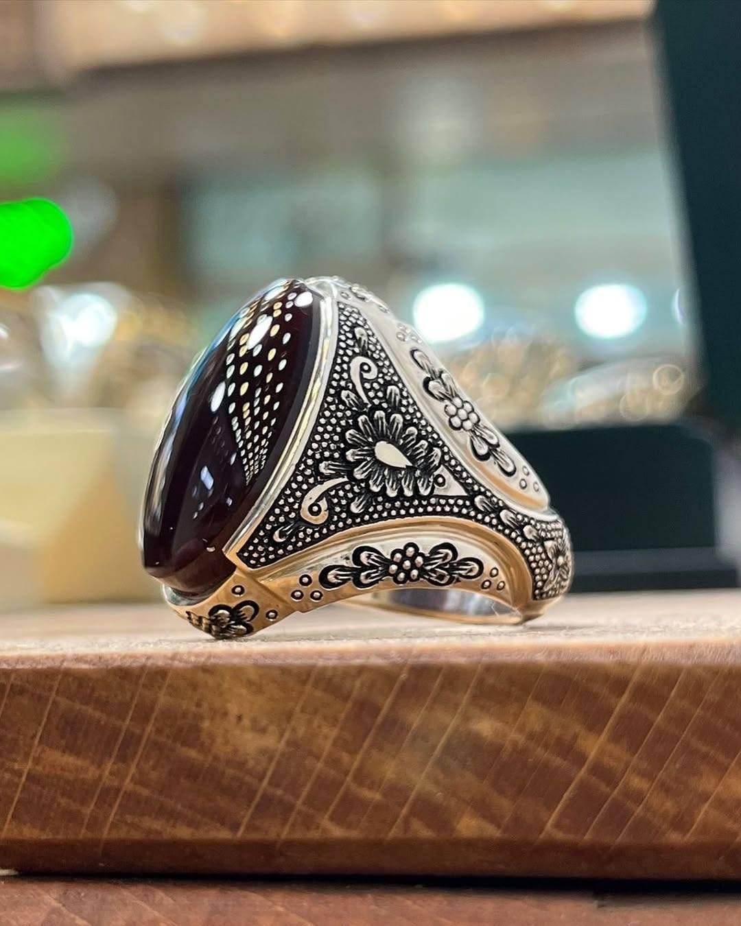 Natural Yamni Aqeeq Ring Men Brown Aqeeq Stone Ring Agate Gemstone Ring ...