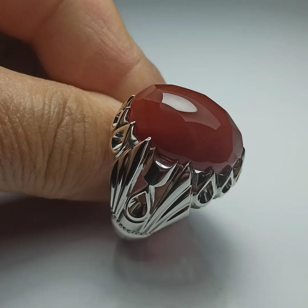 Yamni Aqeeq Ring: 925 Sterling Silver, Brown Agate Gemstone - Etsy