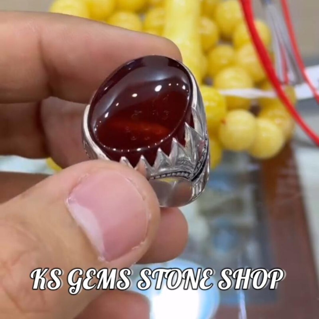 Natural Yamni Aqeeq Ring Men Brown Aqeeq Stone Ring Agate Gemstone Ring ...