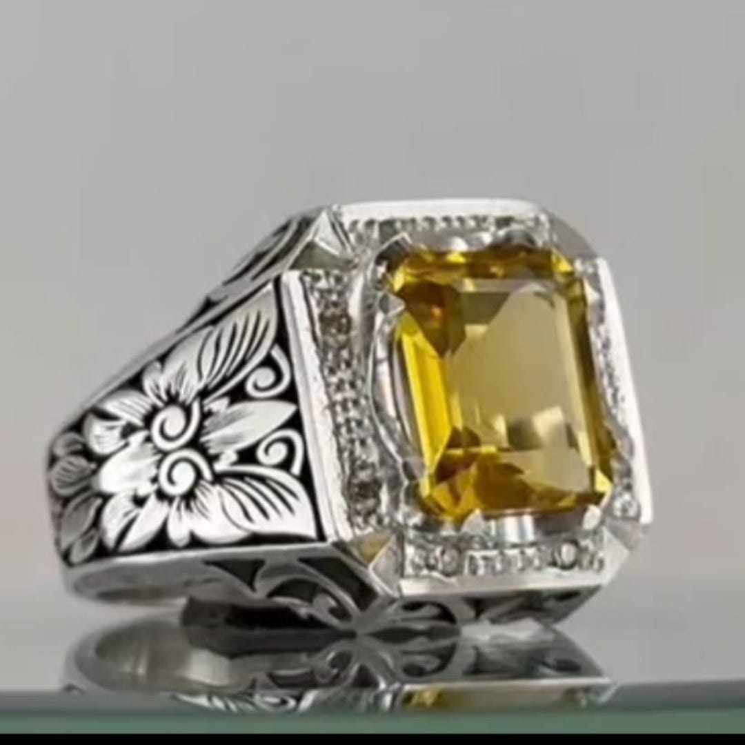 6 Carat Citrine Silver Ring Top Quality Square Citrine Ring Real ...
